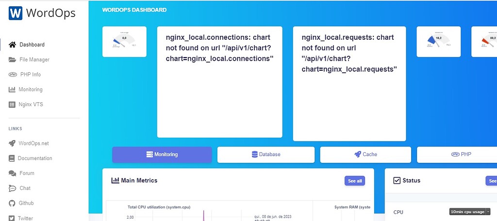 Como resolvo esse problema no painel do WordOps? - Servidor - Comunidade Gerenciando Web